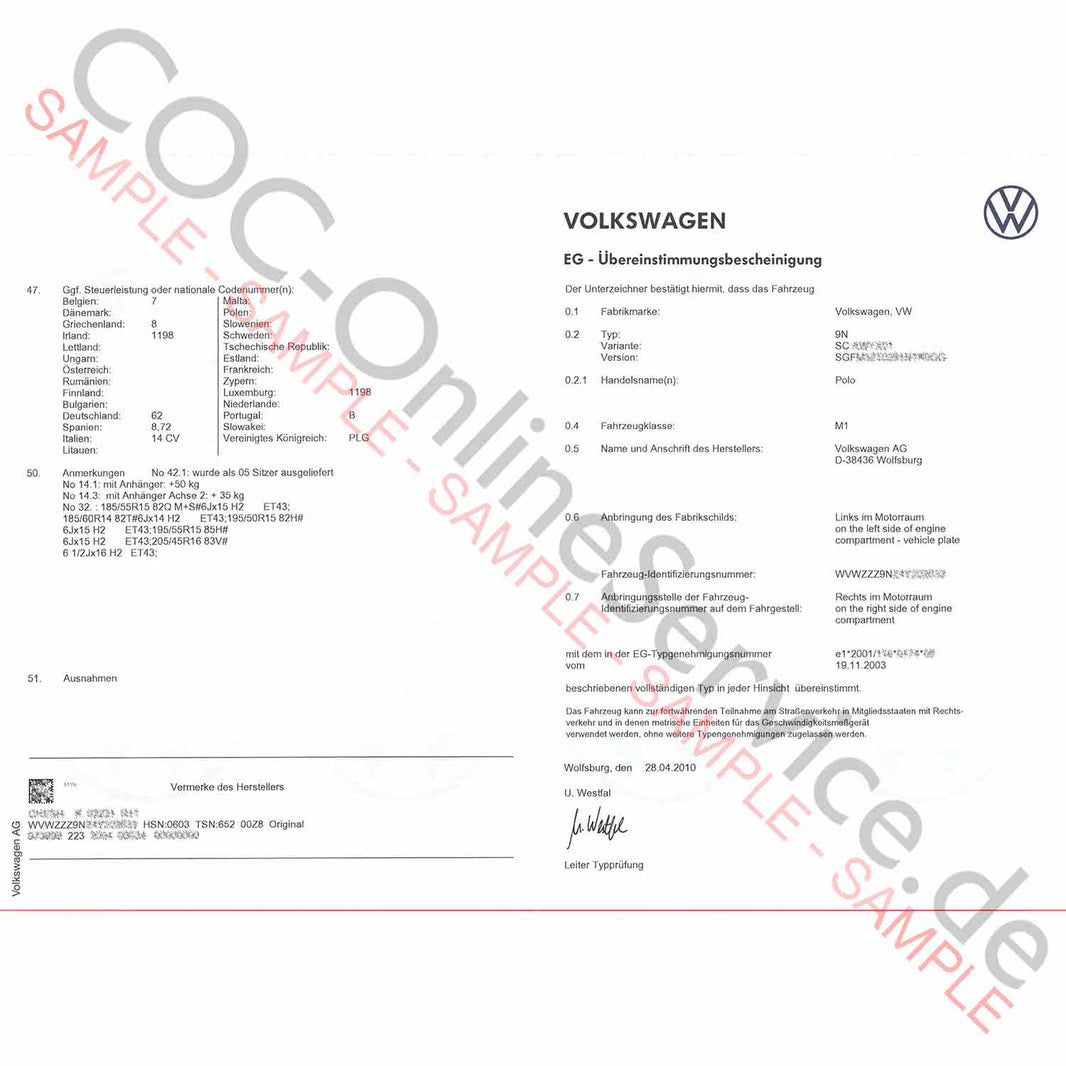 Eg ãœbereinstimmungsbescheinigung Vw